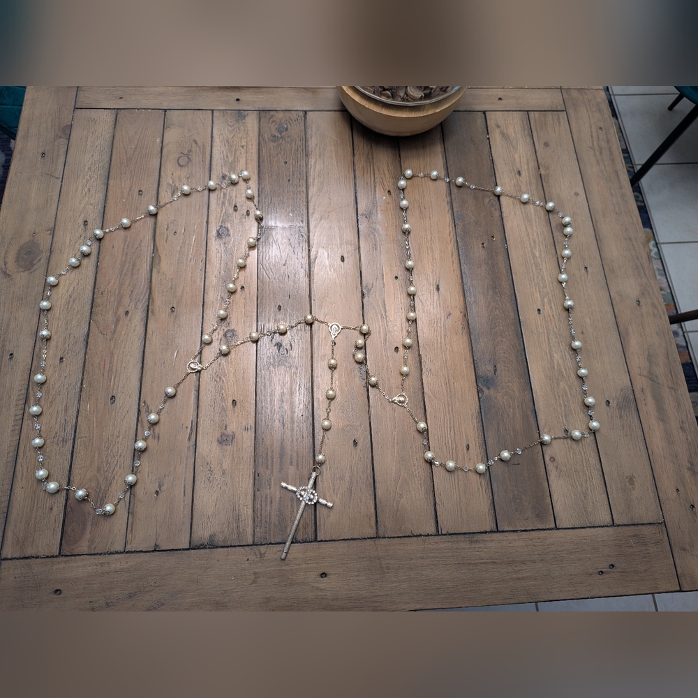 Wedding Lasso Rosary Faux Pearl And Diamond - Gem